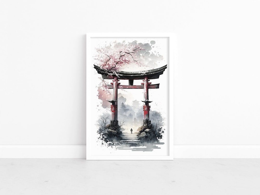 Mystical Torii Gate Poster | Serene Japanese Watercolor | Breathtaking ...