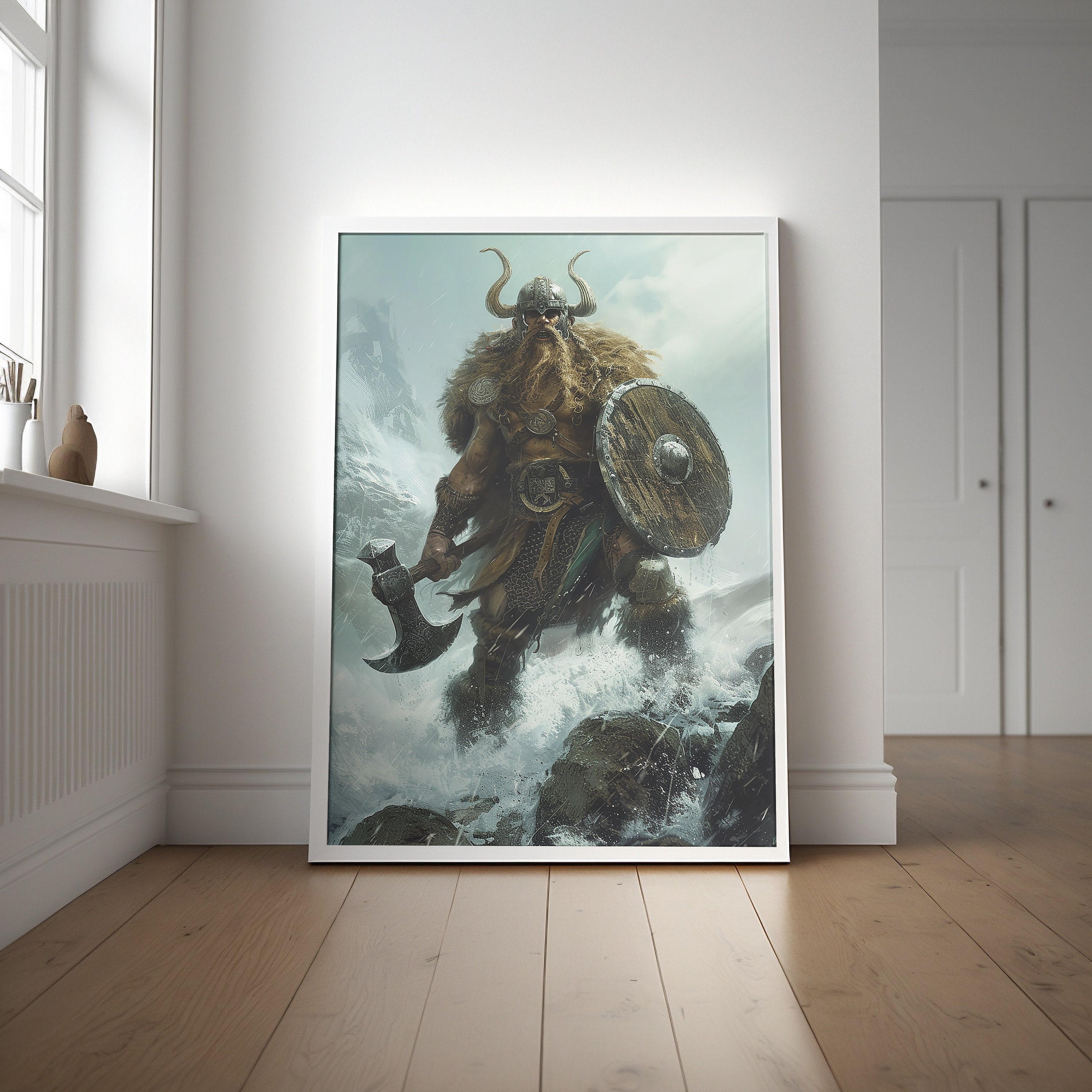 Vintage Viking Art Print Rustic Norse Warrior Portrait Nordic Home ...