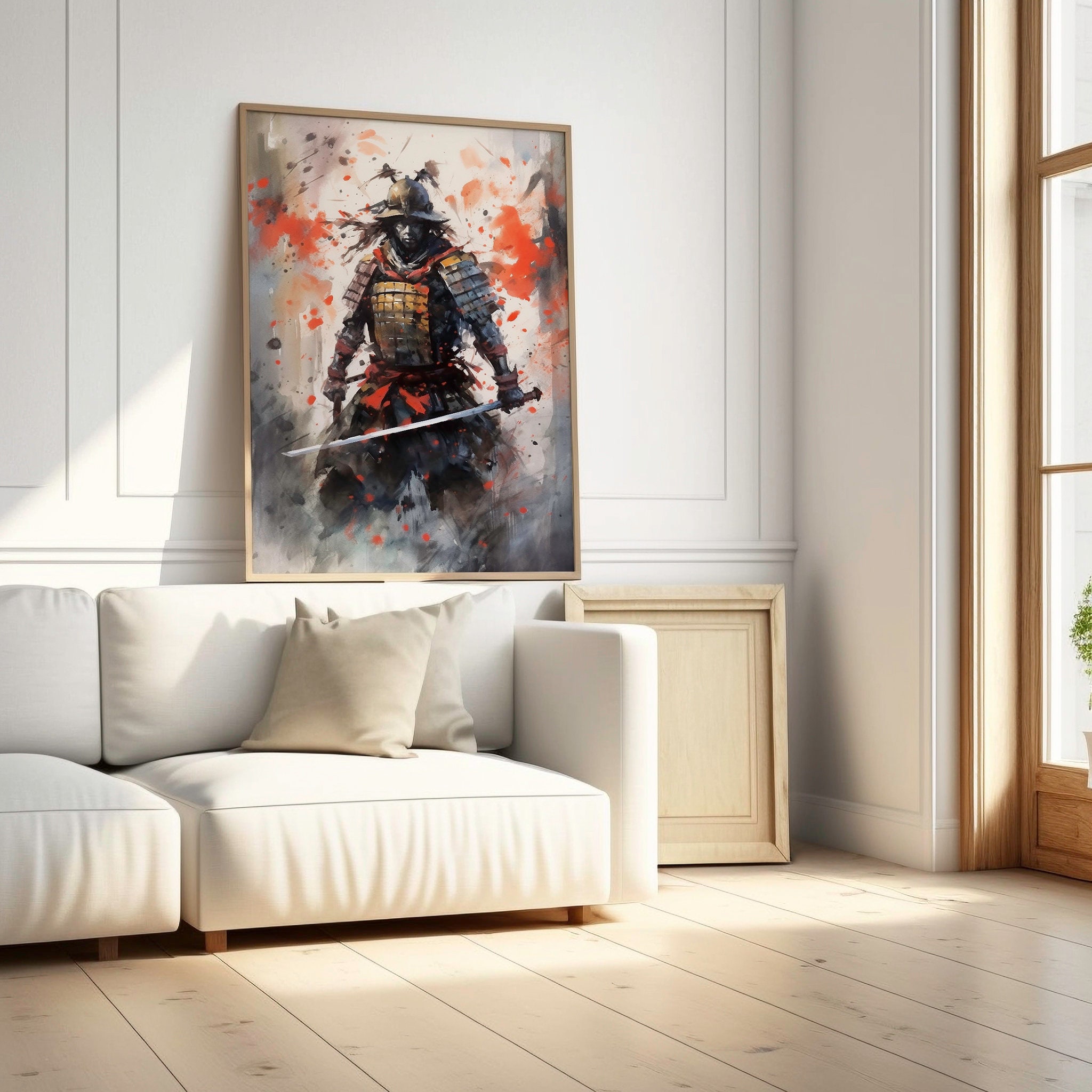 Enigmatic Samurai Aura: Vintage Japanese Watercolor Print Poster ...