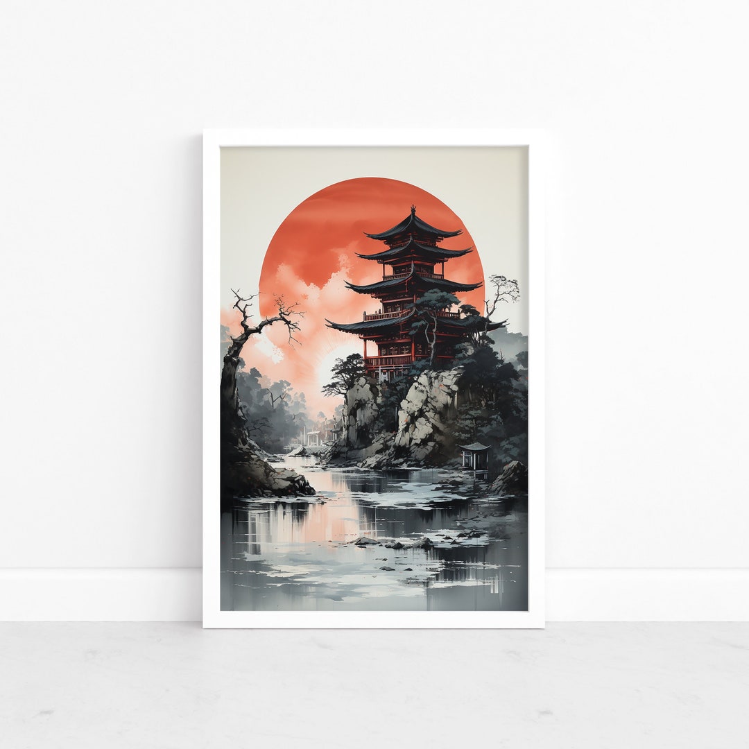 Japanese Landscape With Pagoda Poster | Japan Wall Art Print ...
