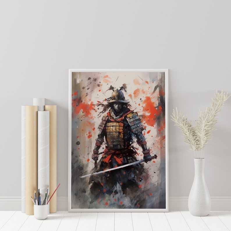 Enigmatic Samurai Aura: Vintage Japanese Watercolor Print Poster ...