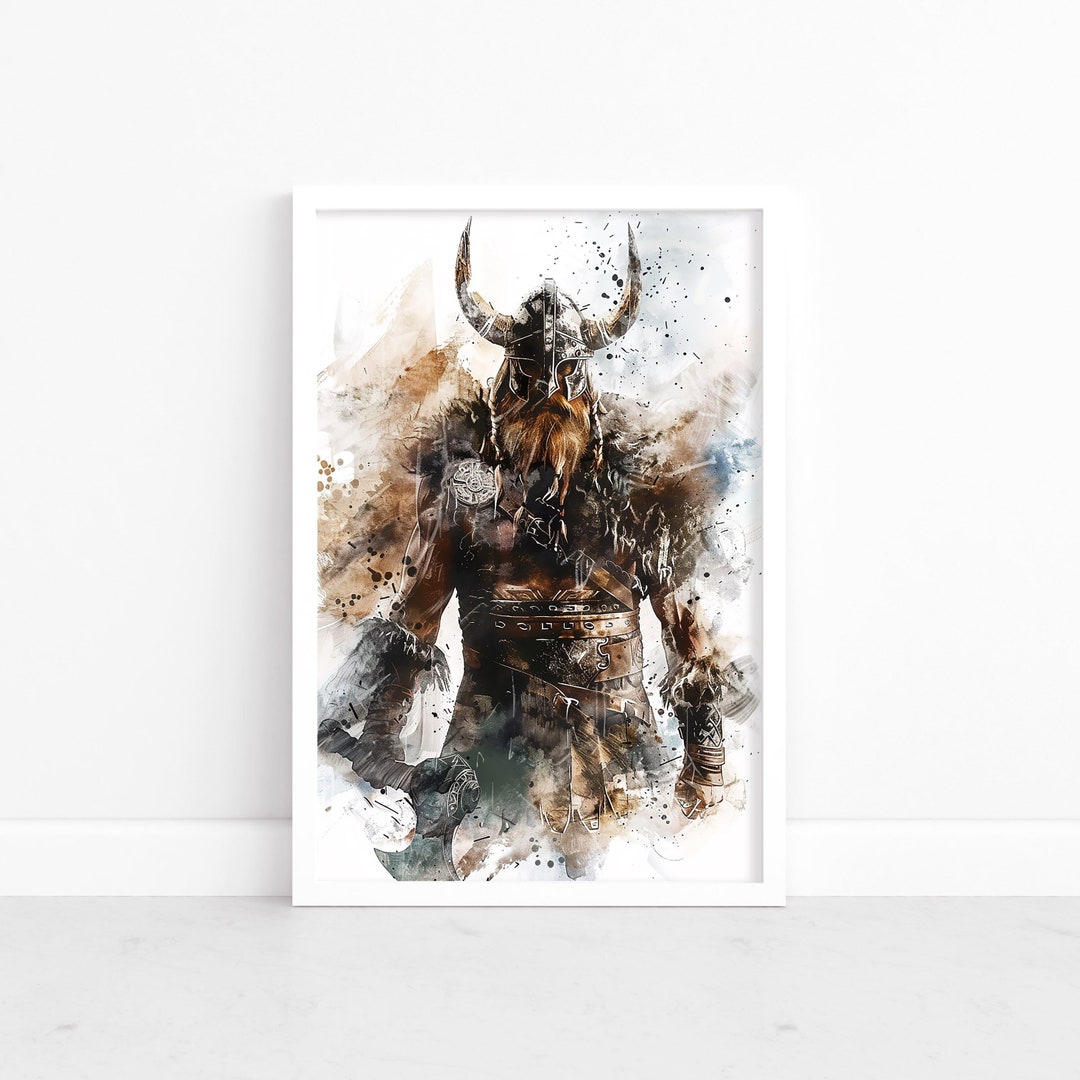 Viking Watercolor Art Print | Rustic Norse Warrior Portrait | Nordic ...