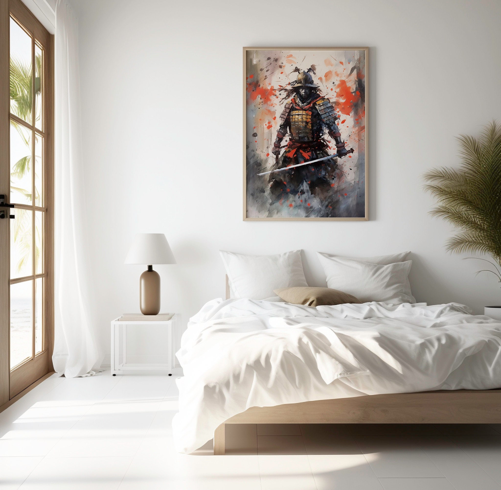 Enigmatic Samurai Aura: Vintage Japanese Watercolor Print Poster ...