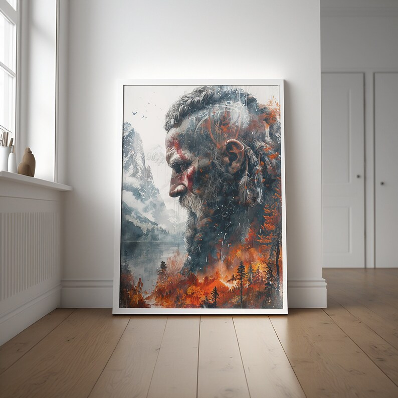 Viking Portrait Poster Norse Warrior Art Scandinavian Home Decor Nordic ...