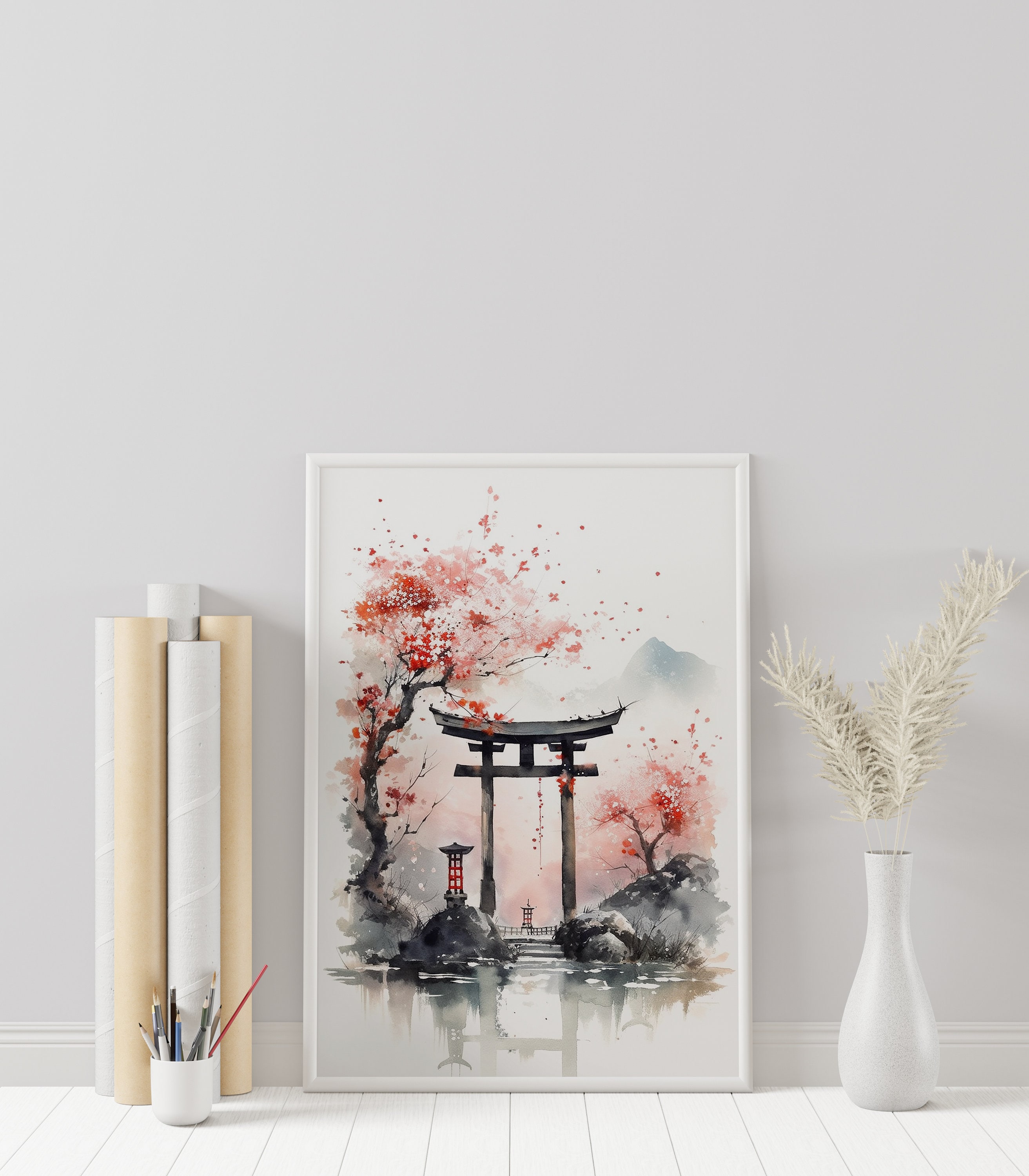 Torii Gate Poster | Japanese Watercolor Painting | Japanese Landscape ...