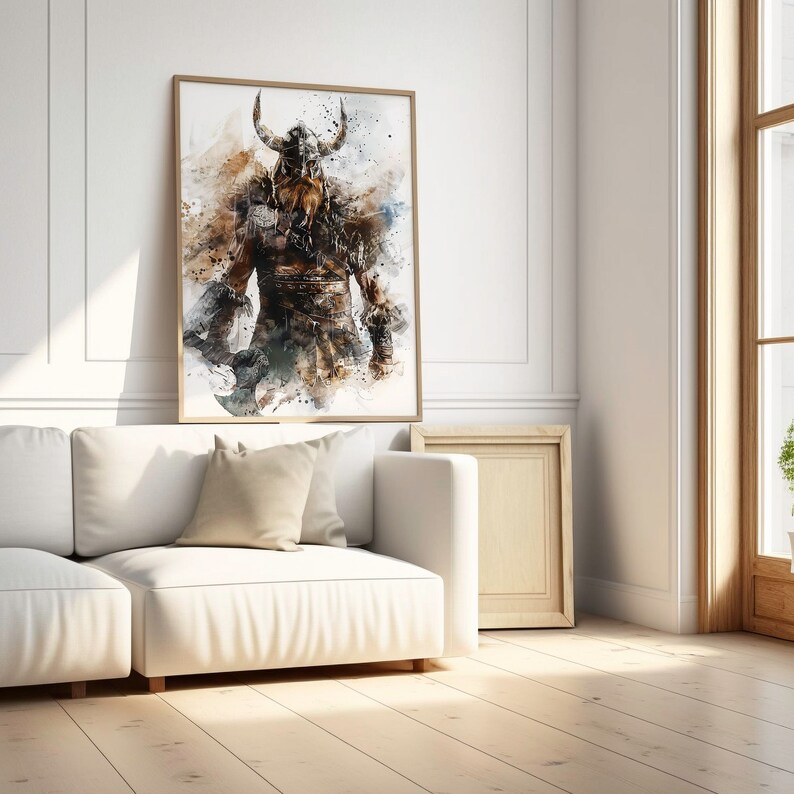 Viking Watercolor Art Print | Rustic Norse Warrior Portrait | Nordic ...