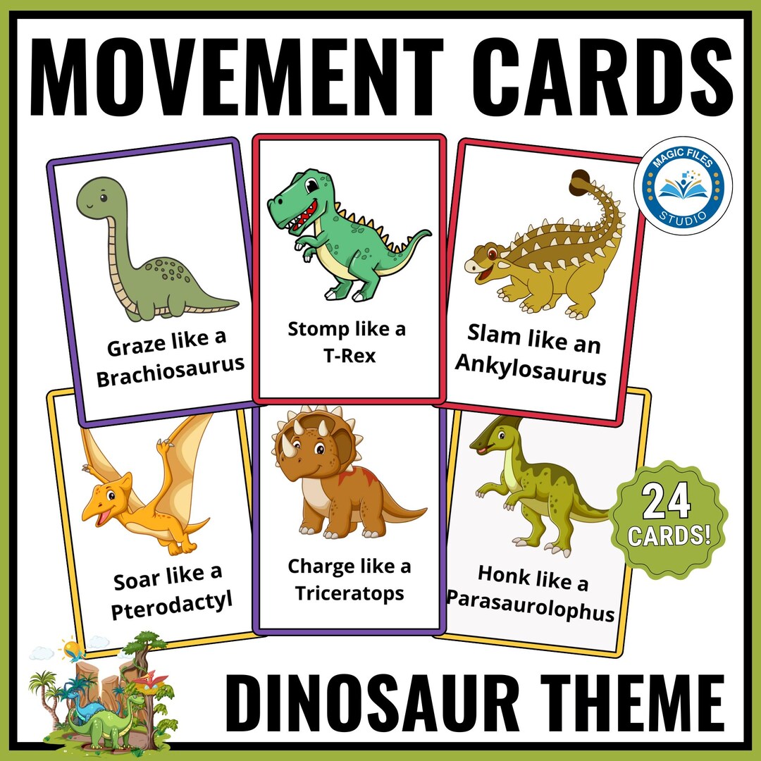 Dinosaur Movement Cards, Kids Action Cards Printable, Circle Time ...