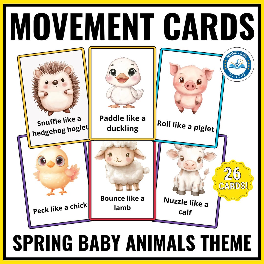 Spring Baby Animals Movement Cards, Kids Action Cards Printable, Circle ...