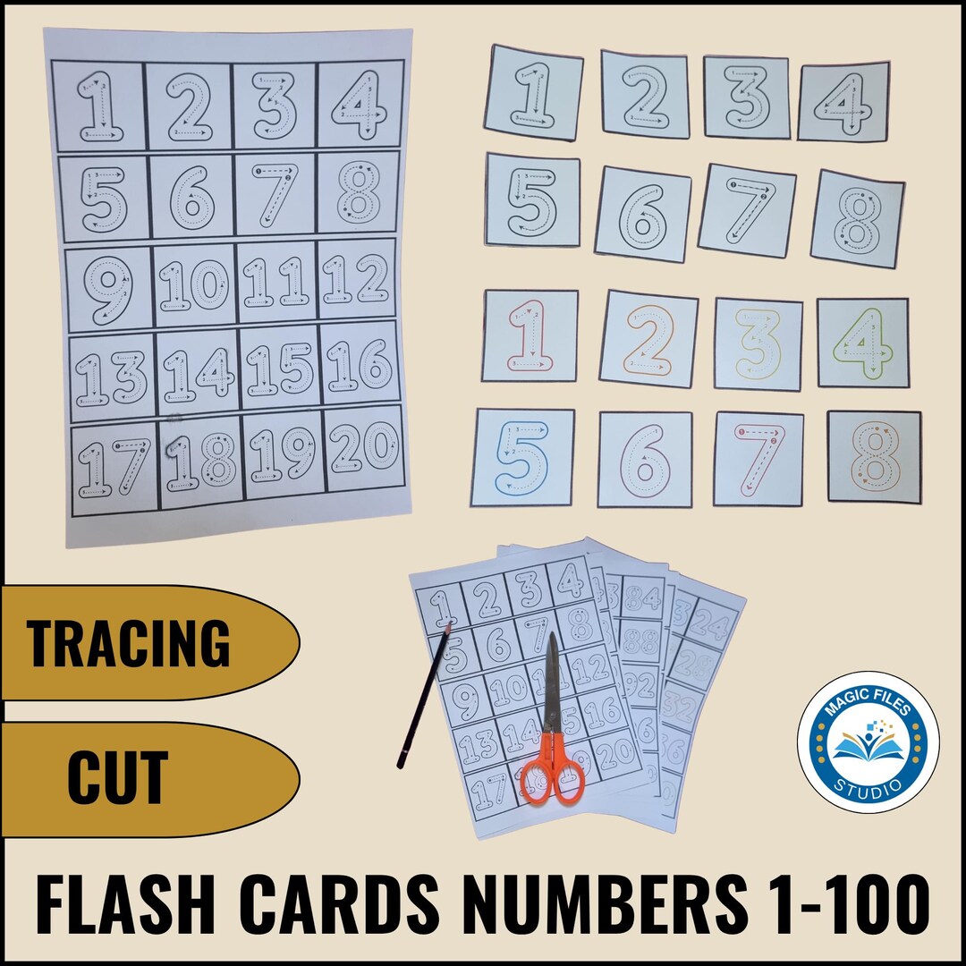 Numbers Training Flashcards, 1 to 100 With Tracing Practice, Math Cards ...