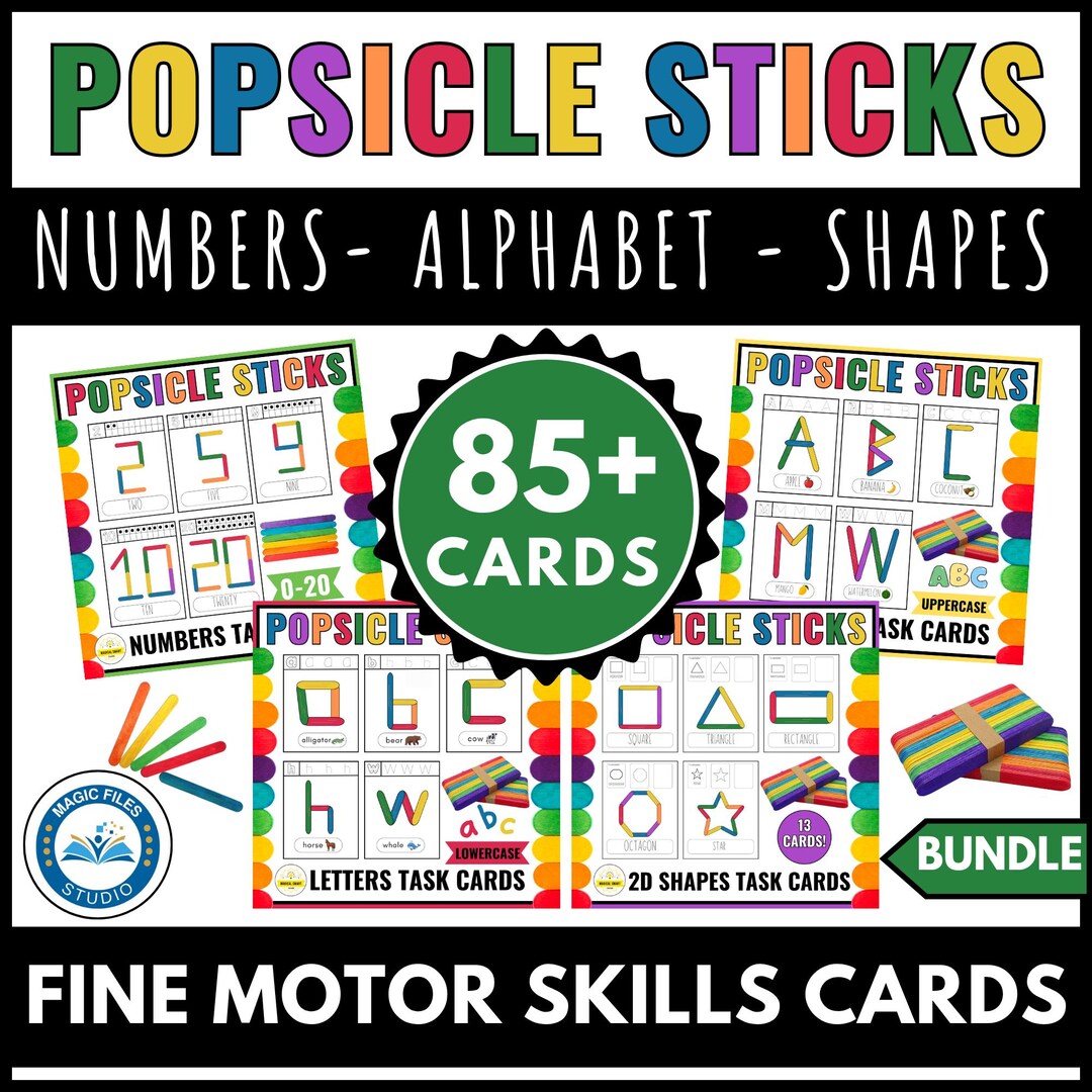 Popsicle Sticks Activity Cards | Building Alphabet, Numbers, Shapes ...