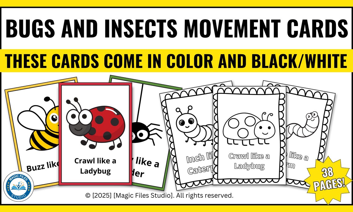 Bugs and Insects Movement Cards, Kids Action Cards Printable, Circle ...