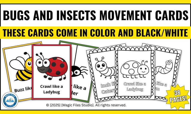 Bugs and Insects Movement Cards, Kids Action Cards Printable, Circle ...