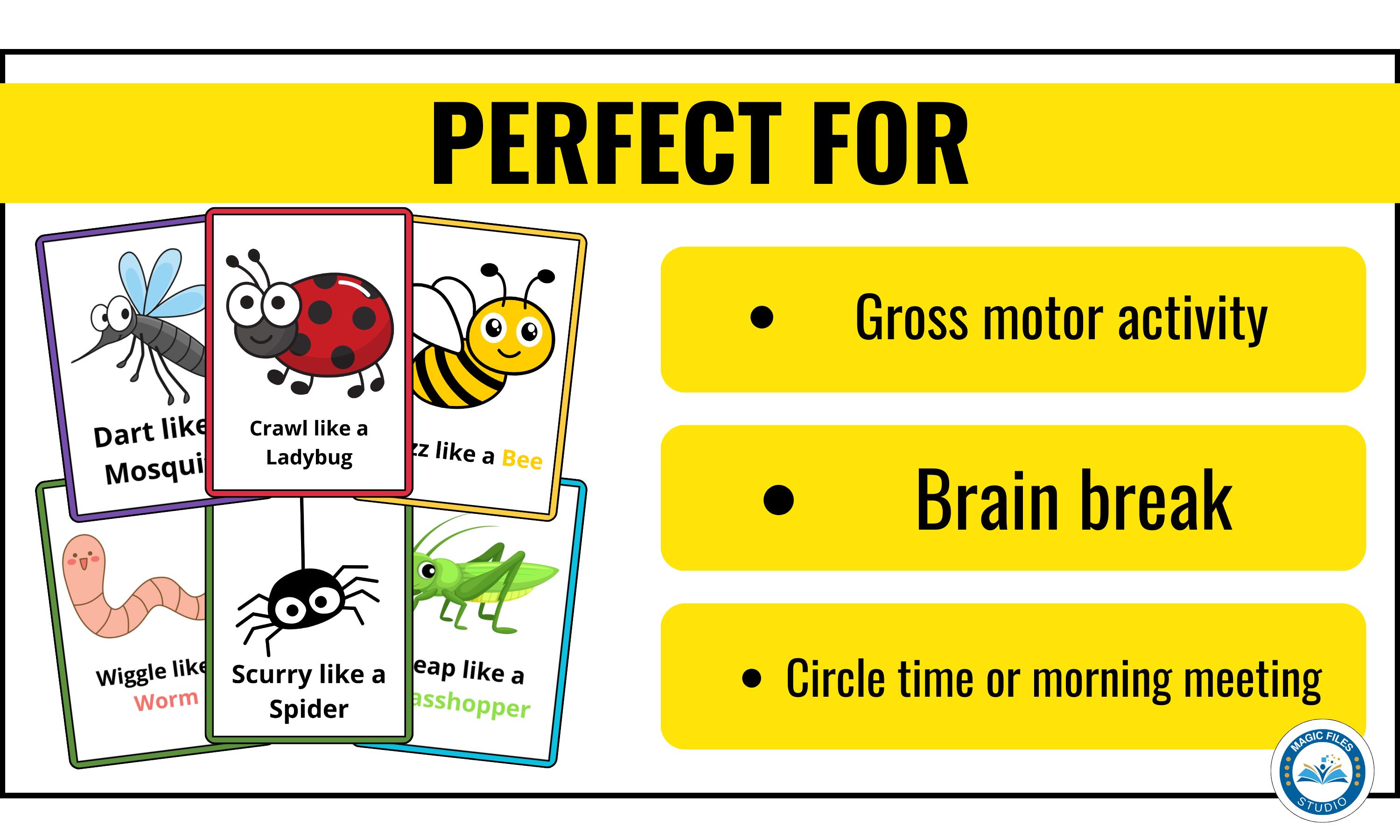 Bugs and Insects Movement Cards, Kids Action Cards Printable, Circle ...