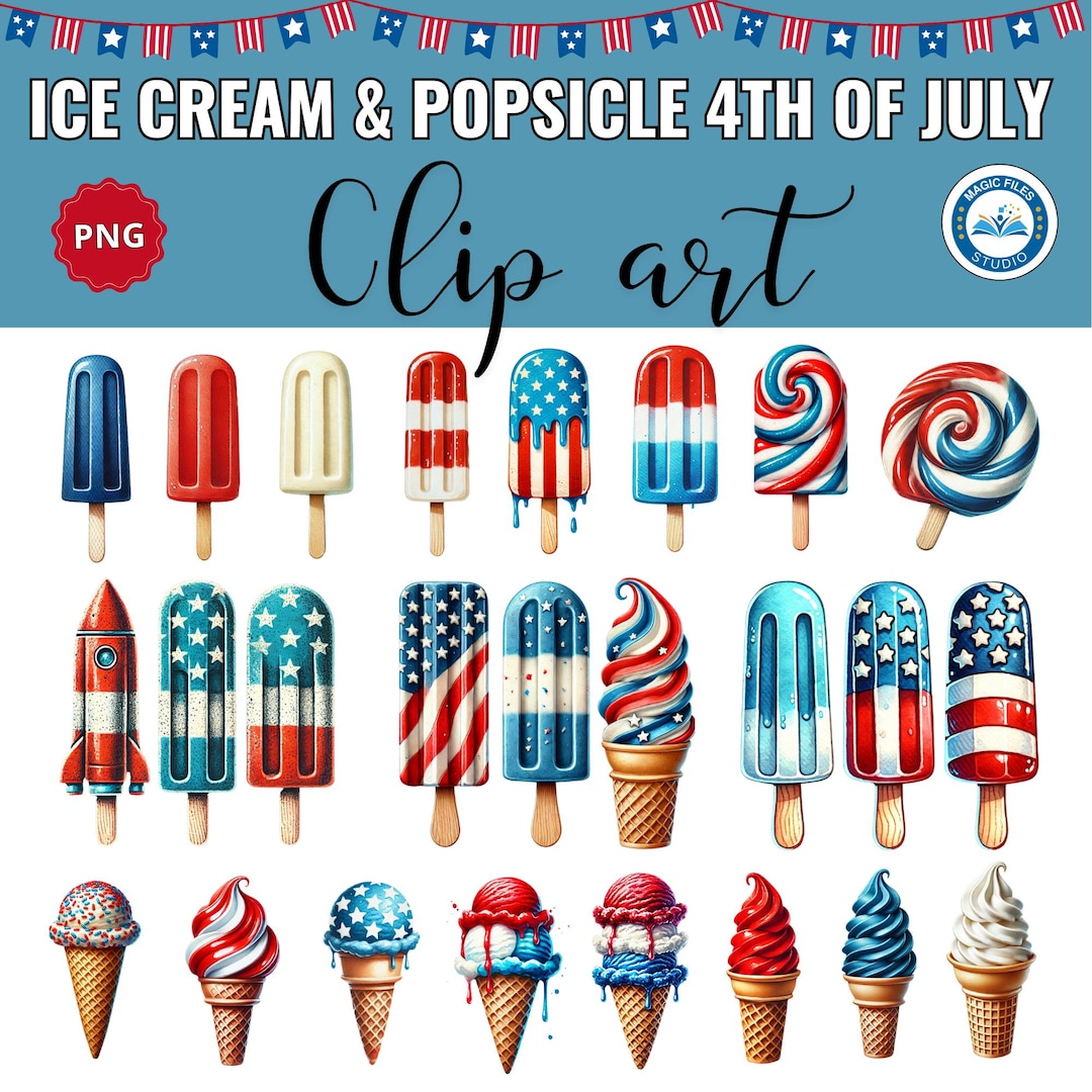 4th of July Ice Cream & Popsicle Clipart, Patriotic Popsicle, America ...