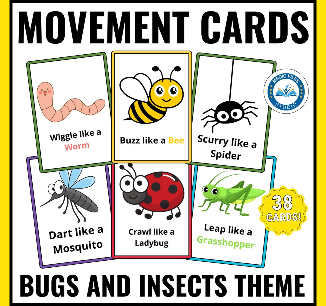 Bugs and Insects Movement Cards, Kids Action Cards Printable, Circle ...