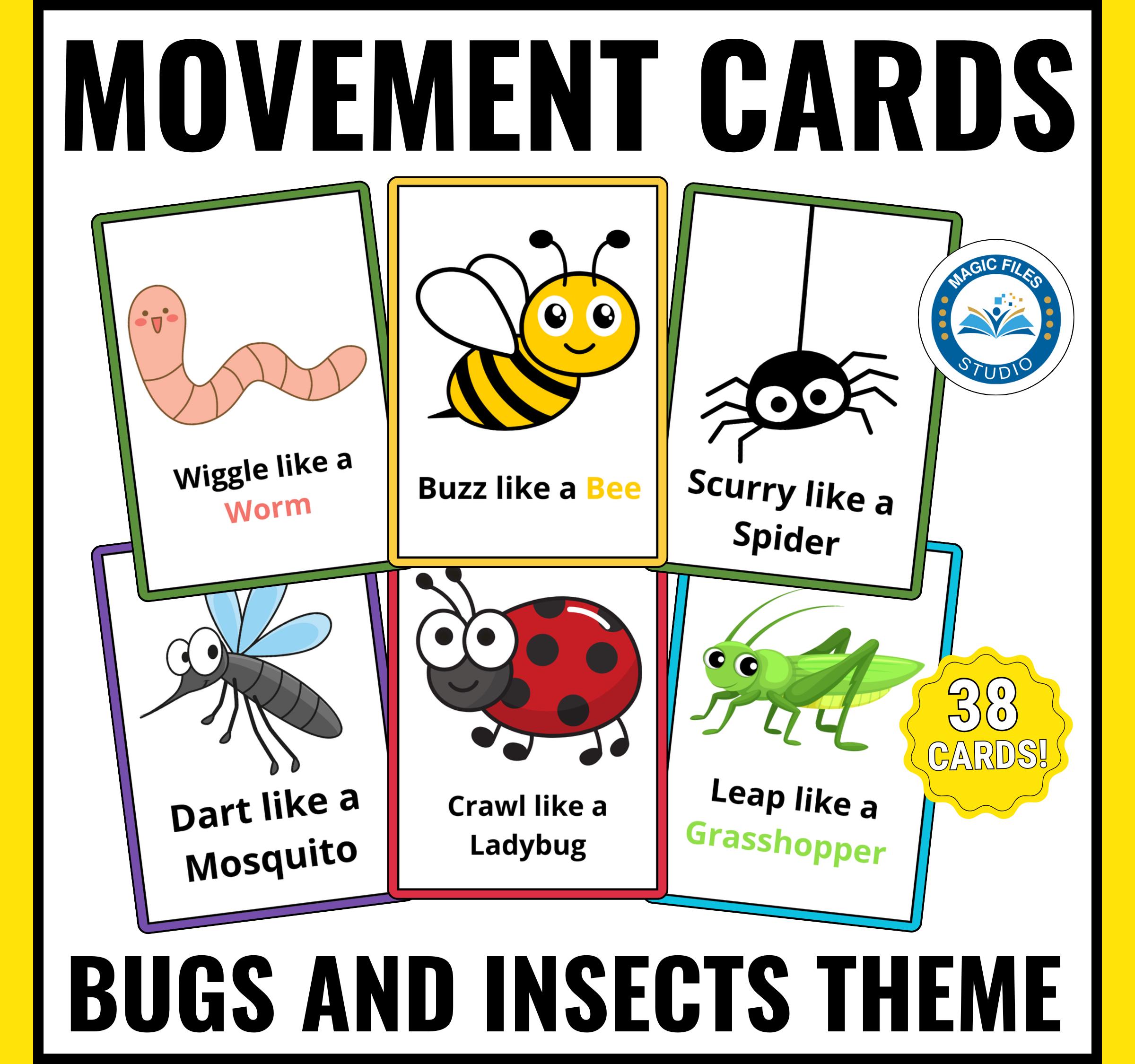 Bugs and Insects Movement Cards, Kids Action Cards Printable, Circle ...