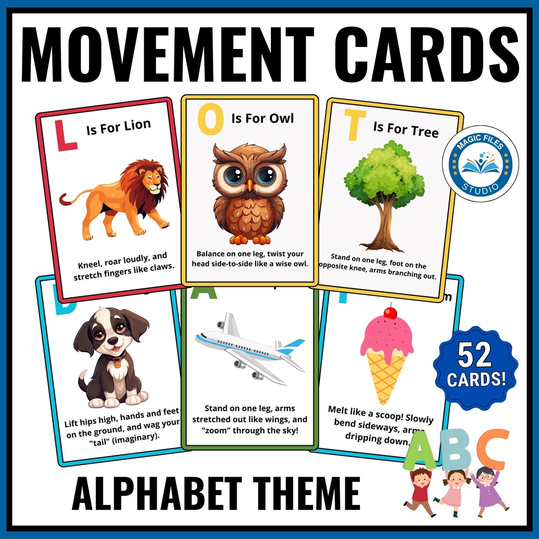 Alphabet Movement Cards, Kids Action Cards Printable, Circle Time ...