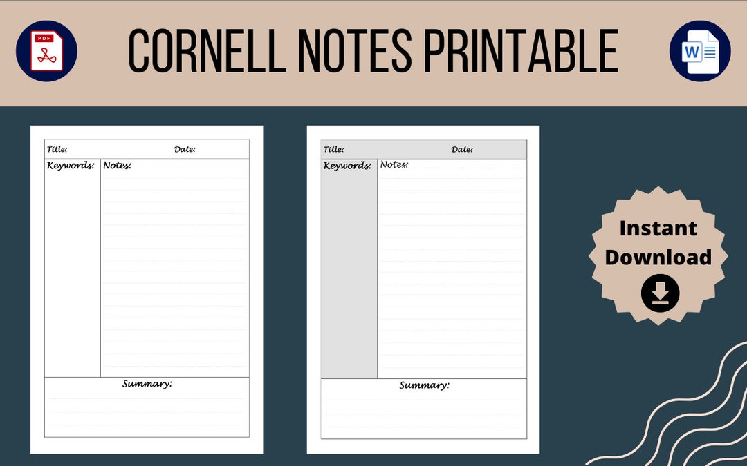 Cornell Notes Printable, , Cornel Method Student Note Taking Printables ...