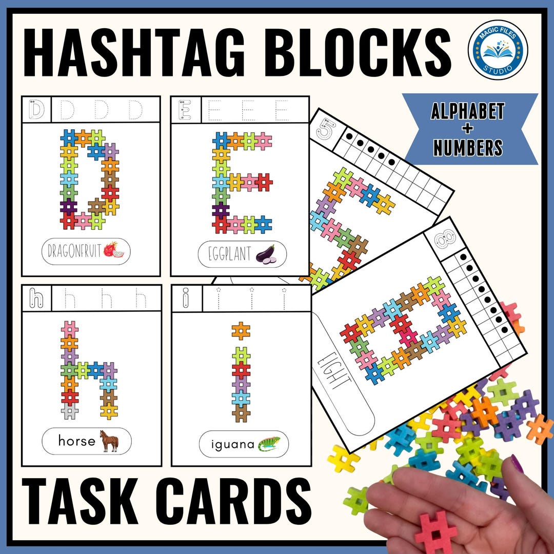Hashtag Blocks Activity Task Cards | Building Uppercase/lowercase ...