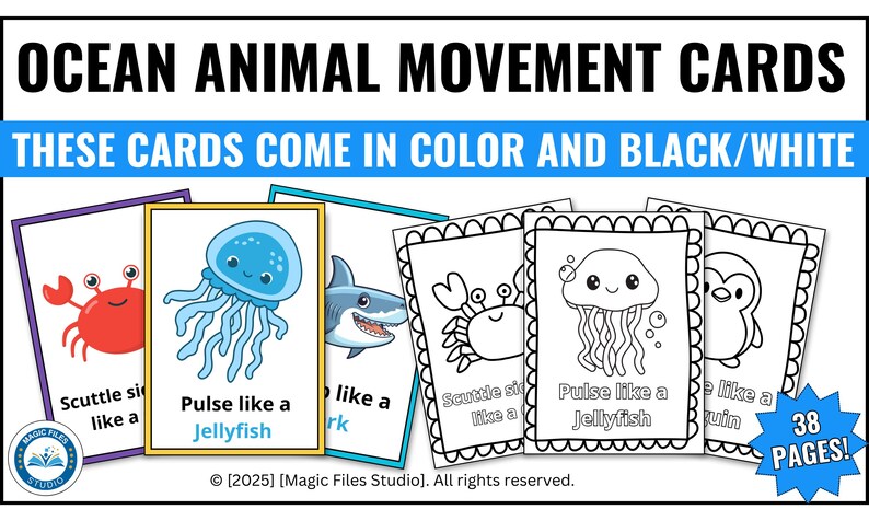Ocean Animal Movement Cards, Kids Action Cards Printable, Circle Time ...