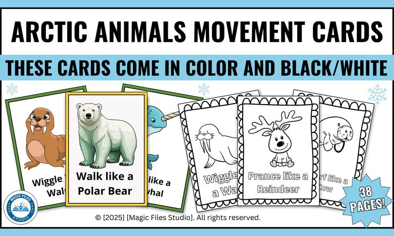 Arctic Animal Movement Cards, Kids Action Cards Printable, Circle Time ...