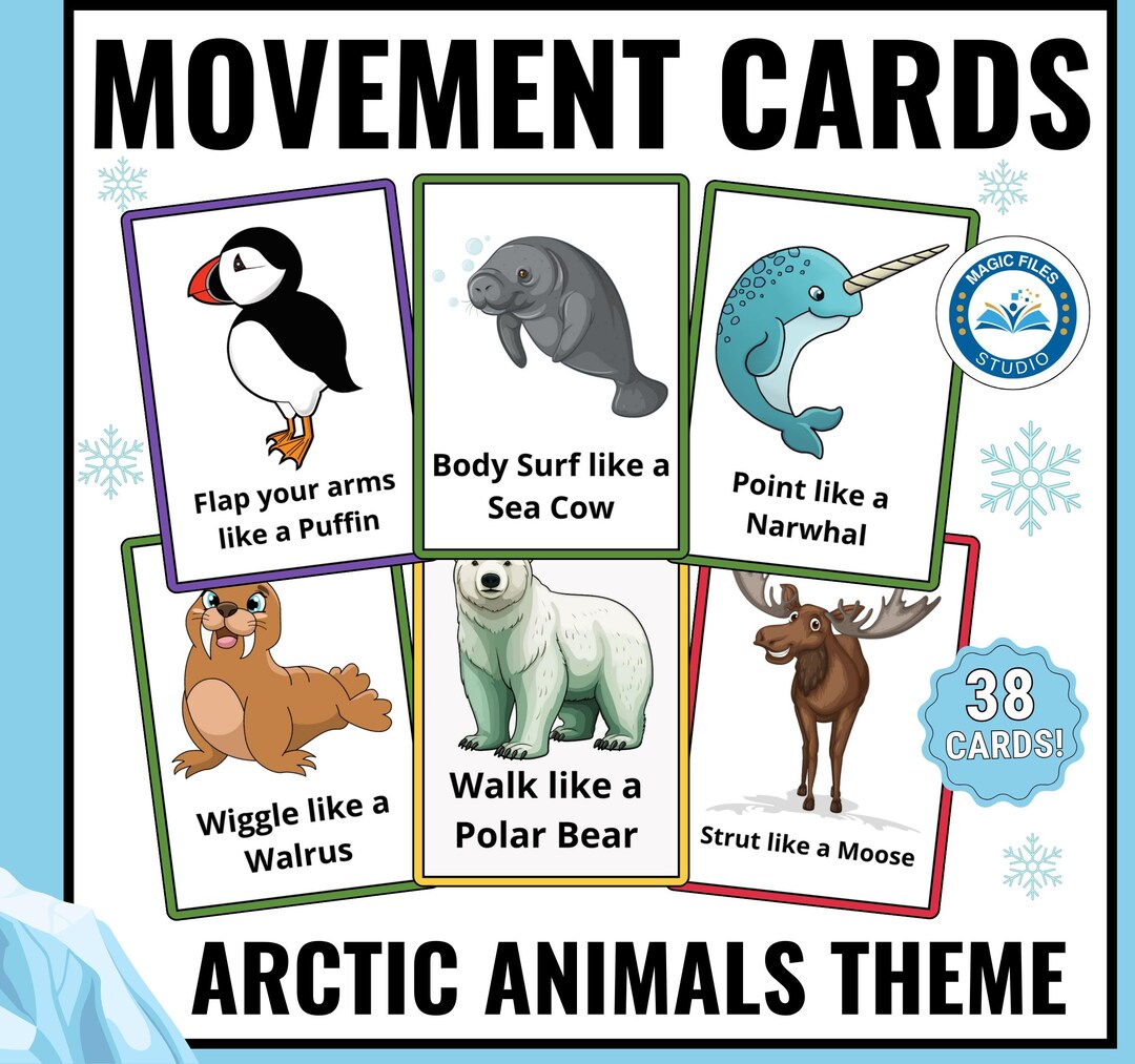 Arctic Animal Movement Cards, Kids Action Cards Printable, Circle Time ...