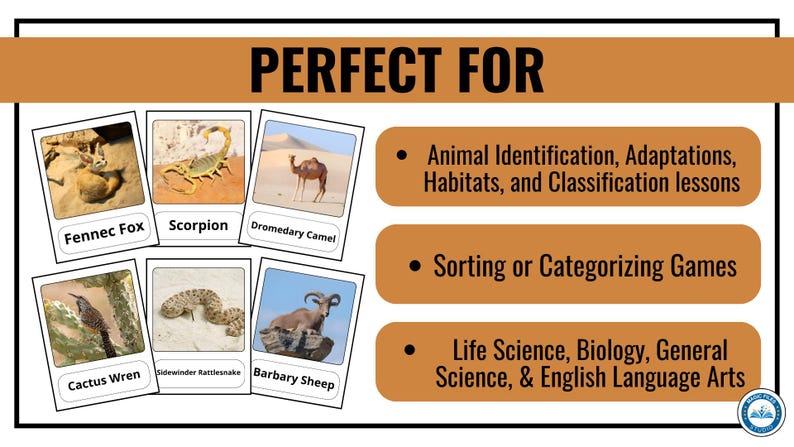 Desert Animals Flashcards (with Picture) • Montessori Cards ...