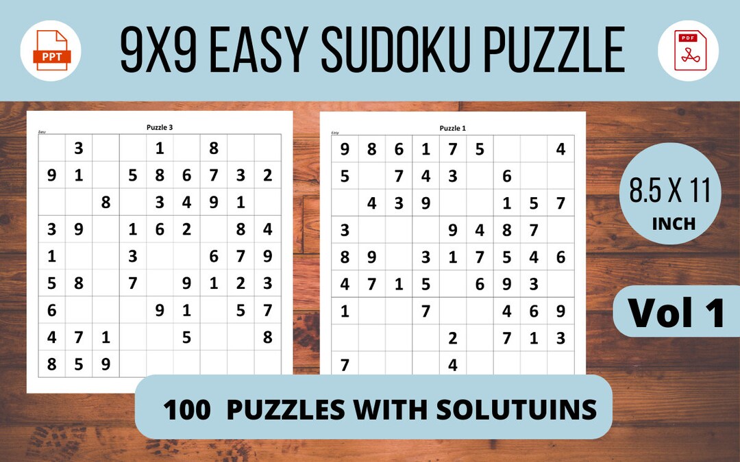 Easy Sudoku Puzzles | 100 Printable 9x9 Games With Solutions | Large ...