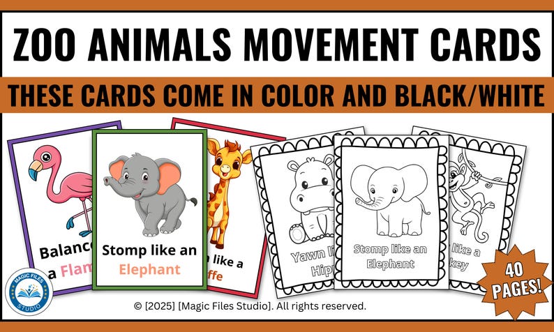 Zoo Animals Movement Cards, Kids Action Cards Printable, Circle Time ...