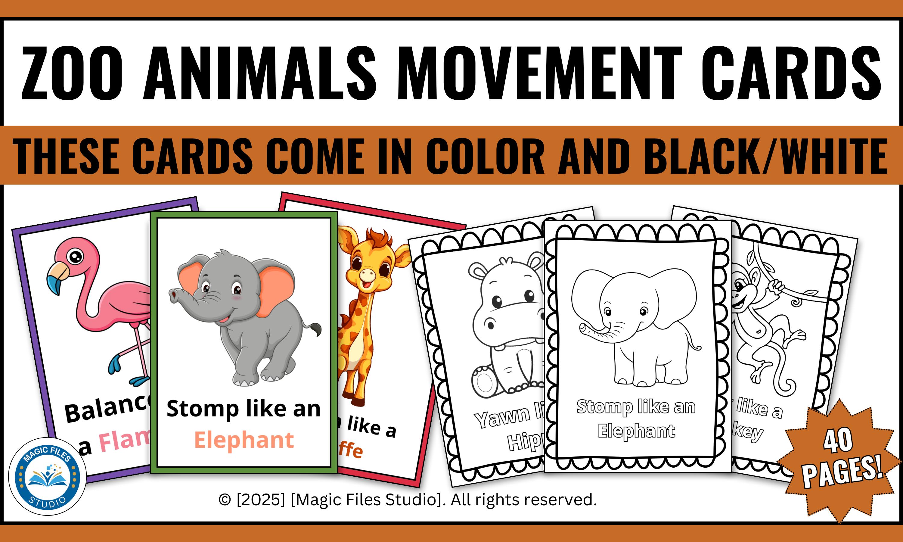 Zoo Animals Movement Cards, Kids Action Cards Printable, Circle Time ...