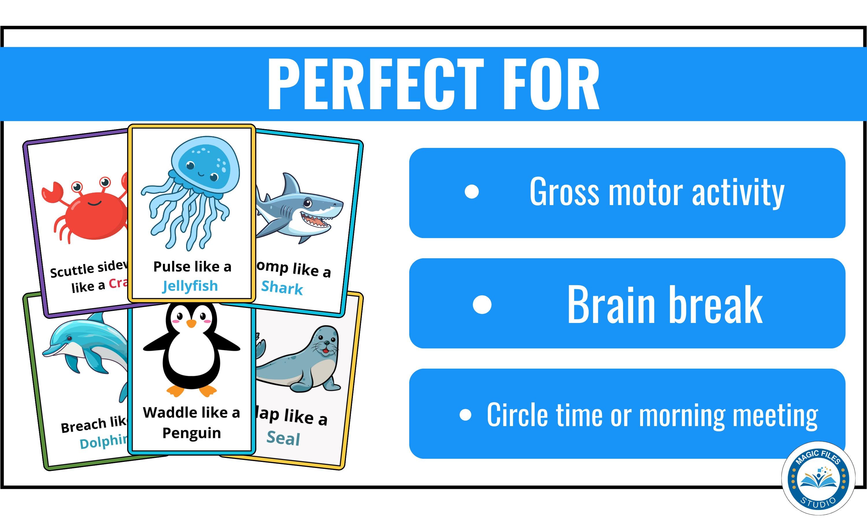 Ocean Animal Movement Cards, Kids Action Cards Printable, Circle Time ...