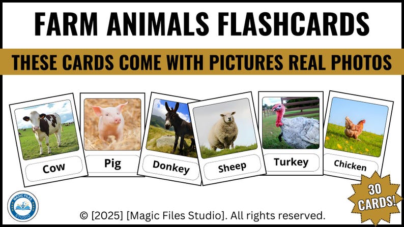 Farm Animal Flashcards | Montessori Cards | Cards With Real Photos ...