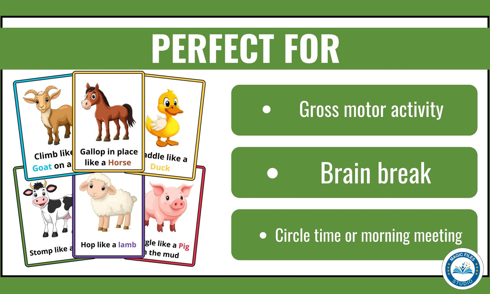 Farm Animal Movement Cards, Kids Action Cards Printable, Circle Time ...