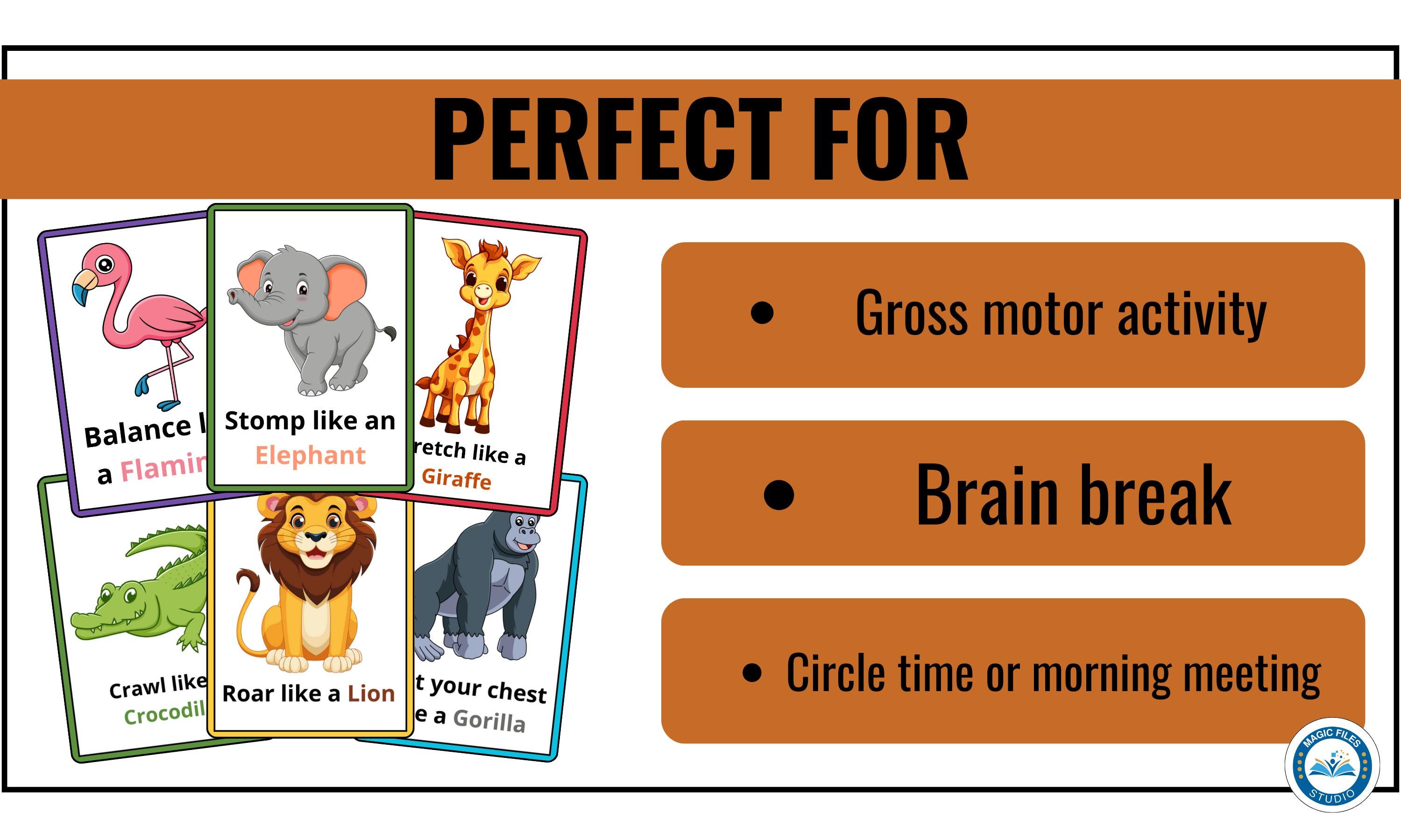 Zoo Animals Movement Cards, Kids Action Cards Printable, Circle Time ...