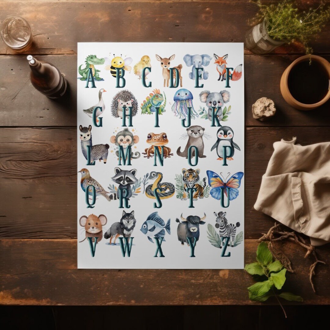 Woodland Alphabet Poster Animal Alphabet Card Set Kid's Room Decor ...