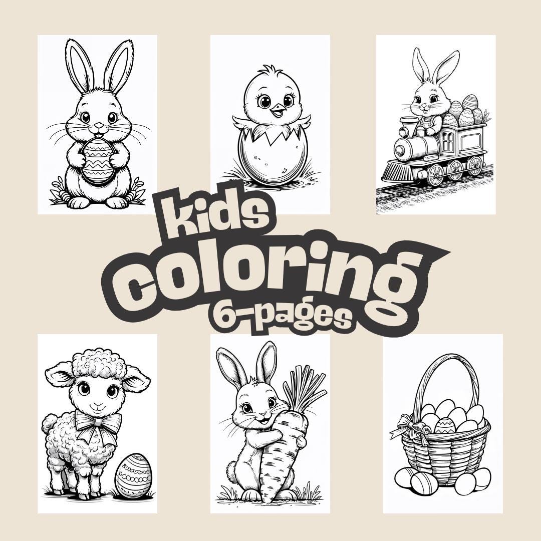 Happy Easter - 6-pack Coloring Pages for Kids - Etsy