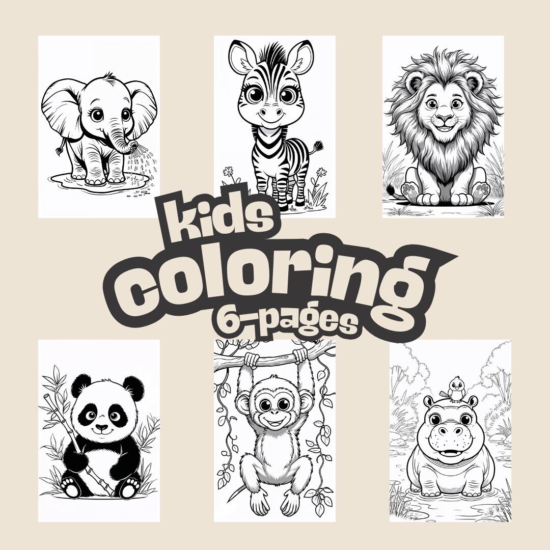 Safari Animals - 6-pack Coloring Pages for Kids - Etsy