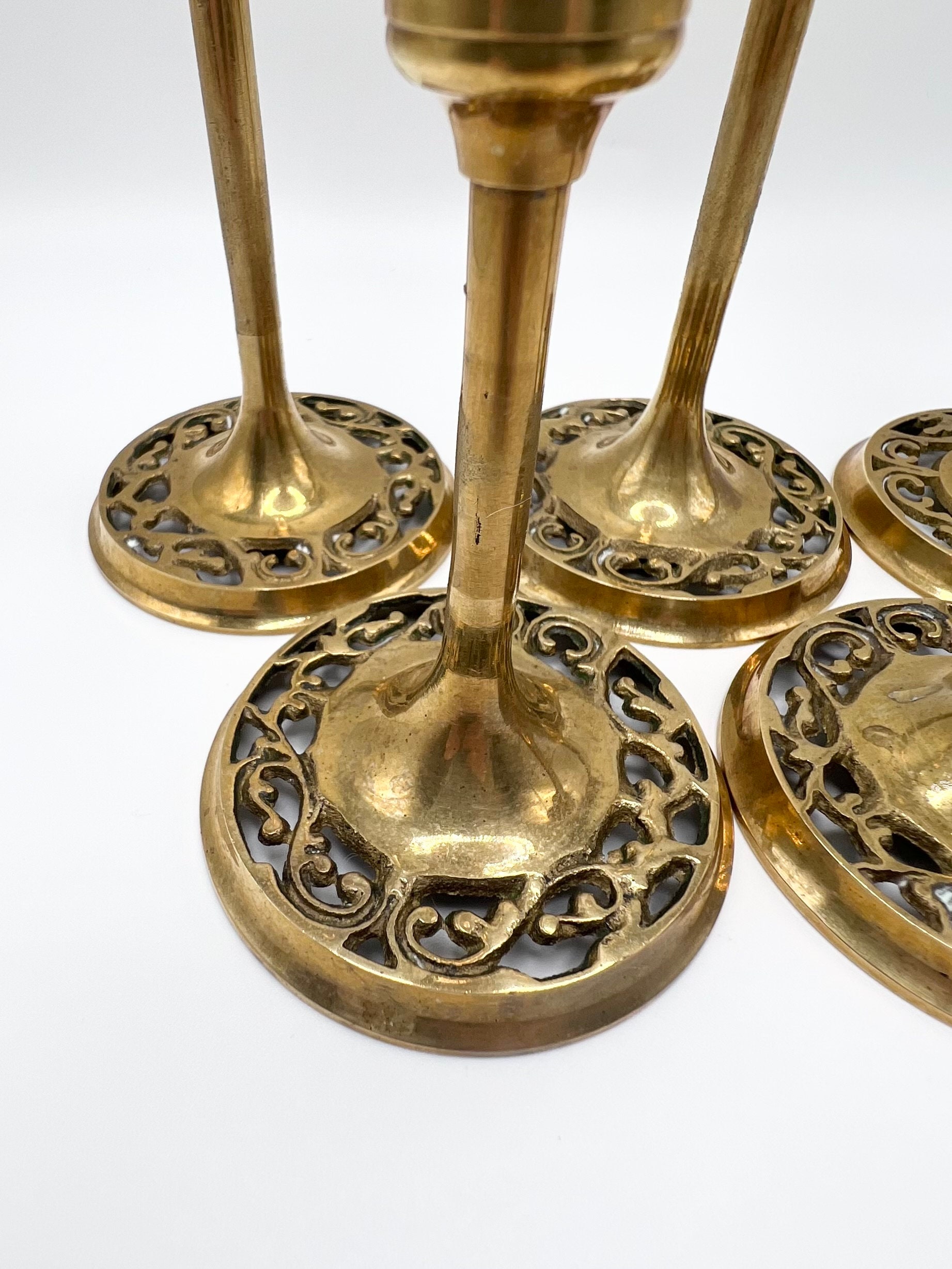 Five Slender Brass Candle Holders - Etsy