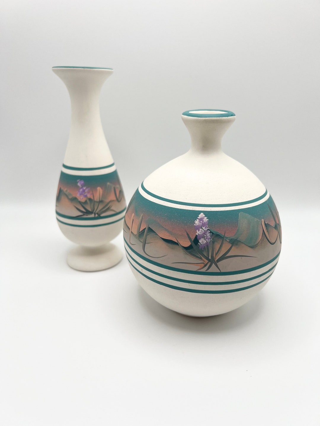 Signed New West Pottery Set of Two Vases - Etsy