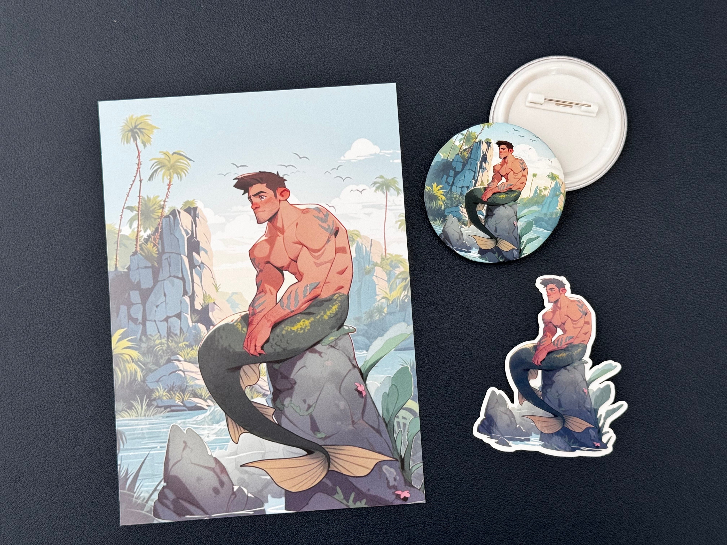 Mystical Merman Collection: Art Print, Button & Sticker Set - Etsy