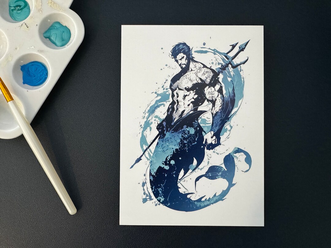 Merman Wall Art Print | Triton Design | 5x7 | Home Decor ...