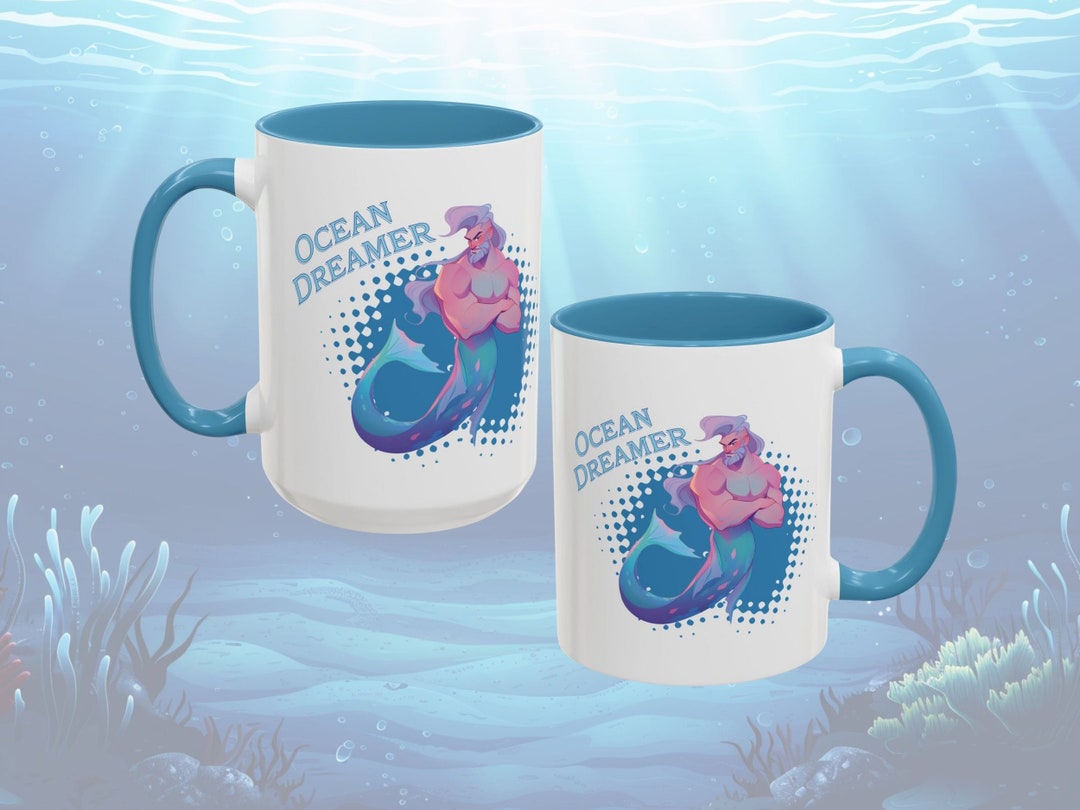 Merman Coffee Mug, Mermaid Coffee Cup, Ocean Dreamer Design. Perfect ...