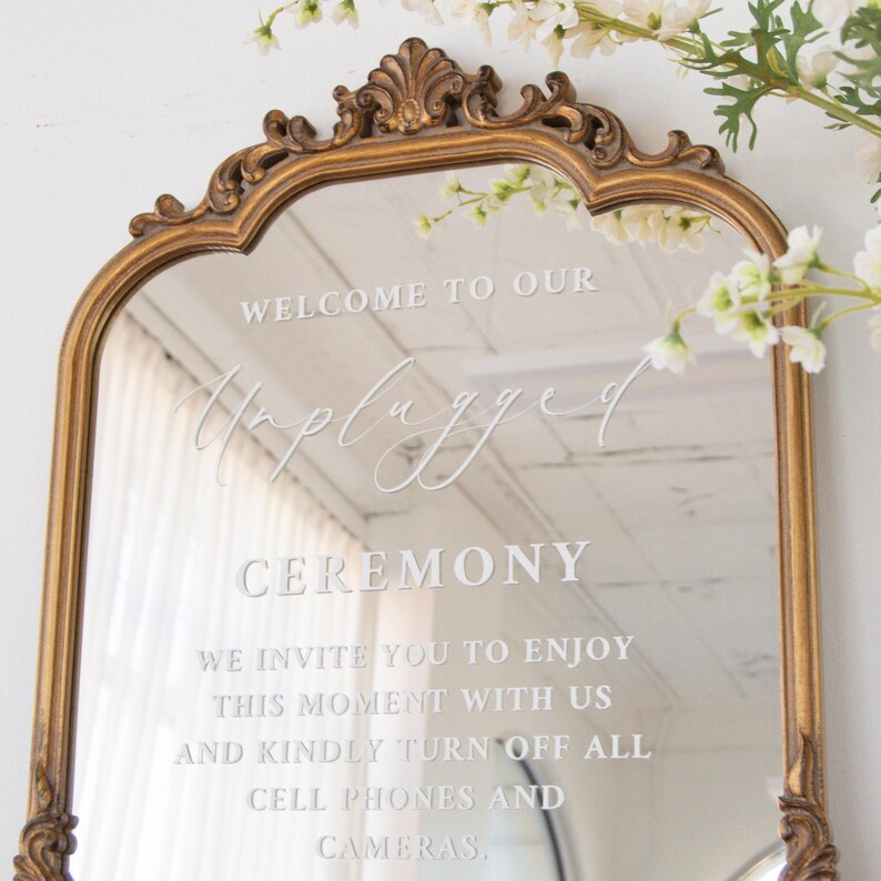 Unplugged Ceremony Sign | Wedding Mirror | Phone Free Wedding | Elegant ...