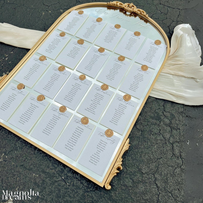 Gold Mirror Customized Seating Chart for Wedding, Elegant Guest Seating ...