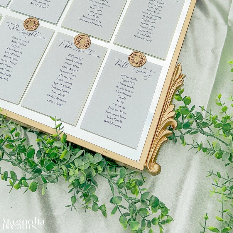 Custom Seating Chart for Large Weddings on Gold Arch Mirror ...
