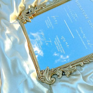 Personalized Wedding Cocktail Menu on Gold Arch Mirror Featuring ...