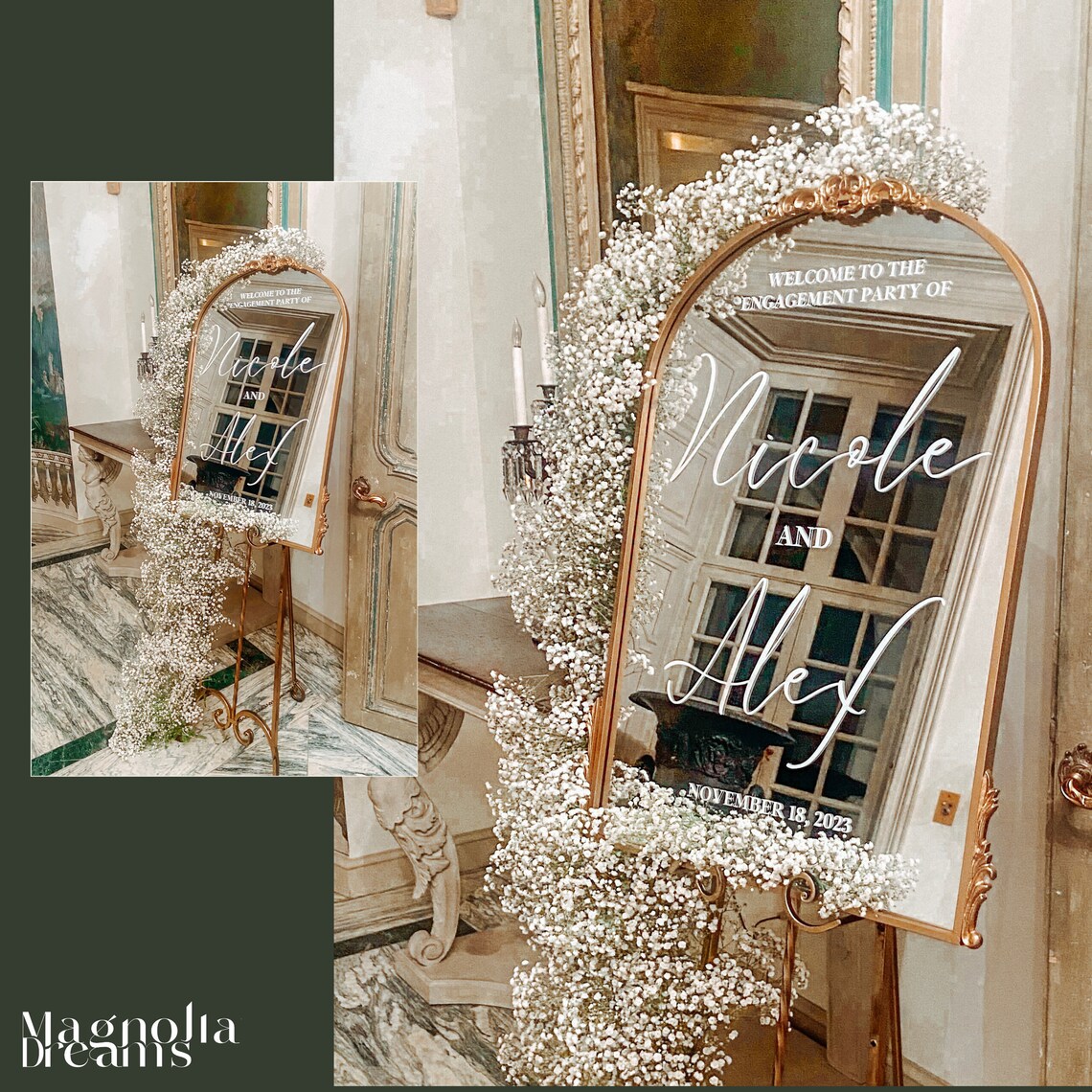 Custom Engagement Party Welcome Sign on Large Gold Arch - Etsy