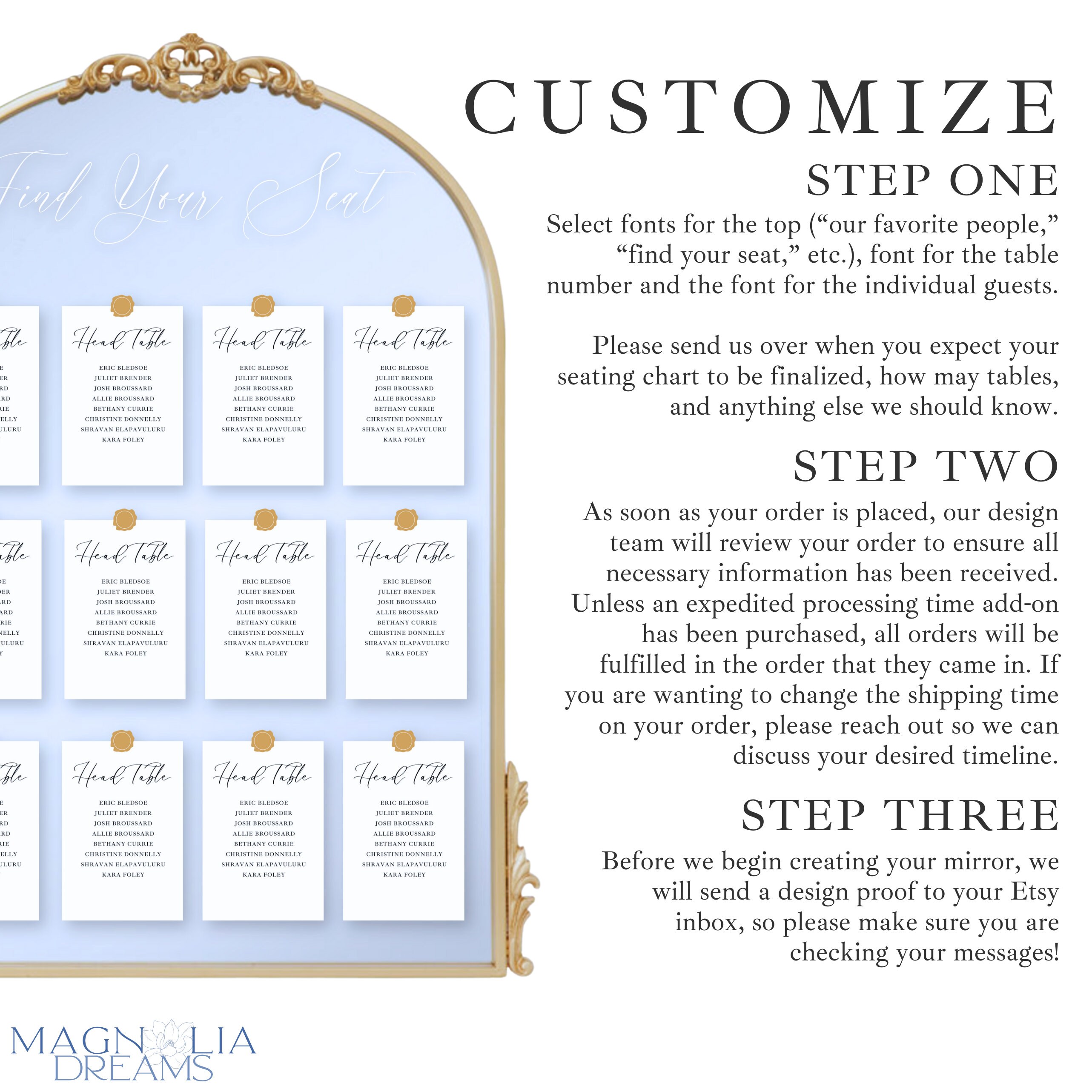 Seating Arrangement Wedding, Mirror Seating Chart for Wedding, Seating ...