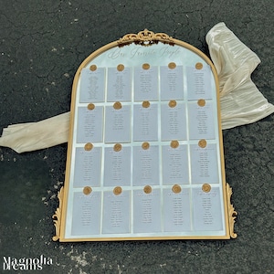 Custom Seating Chart for Large Weddings on Gold Arch Mirror ...