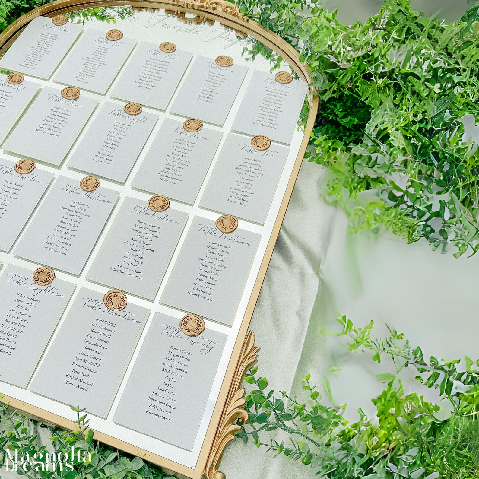 Custom Seating Chart for Large Weddings on Gold Arch Mirror ...